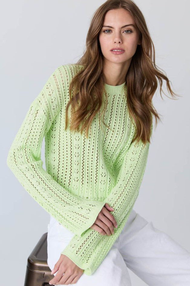 Autumn Cashmere - Cropped Bell Sleeve Pointelle Crew — Olive & Bette's